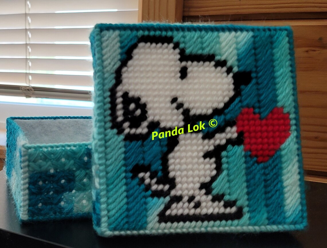 Snoopy Love Plastic Canvas Trinket Box With Lid PDF Pattern Only ...