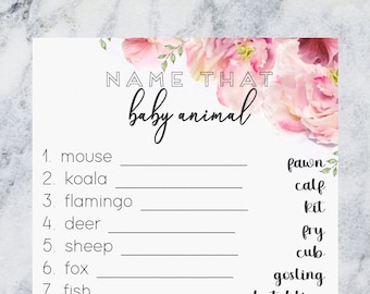 Baby Shower Game Name the Baby Animal With Answer Key - Etsy