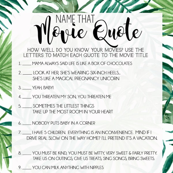 Name That Movie Quote Baby Shower Games Floral - Etsy
