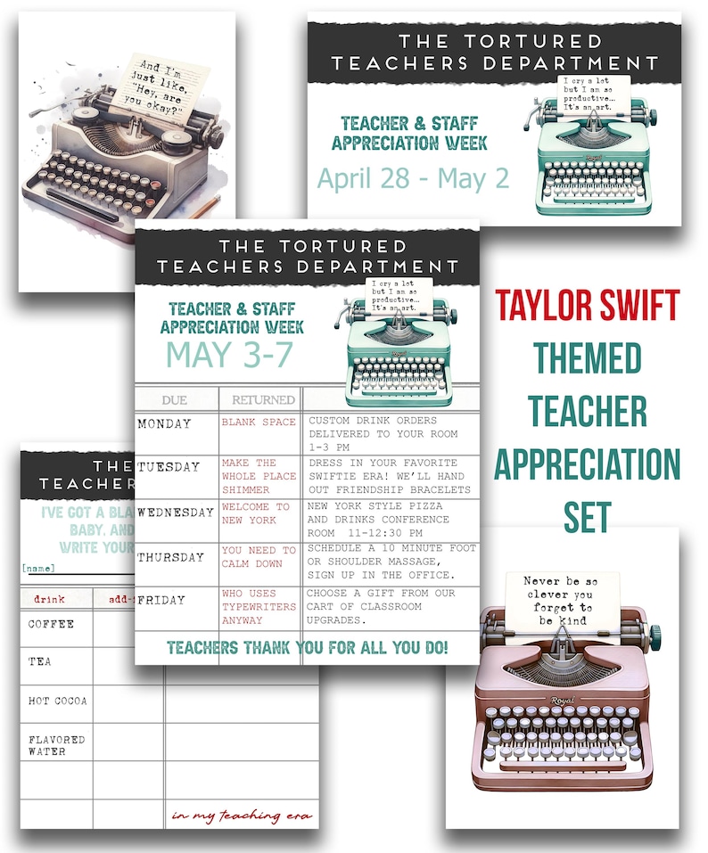 Taylor Swift Teacher Appreciation - Editable Schedule Set - Digital ...