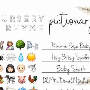 Baby Shower Emoji Pictionary Game - With Answers - Nursery Rhymes Songs ...