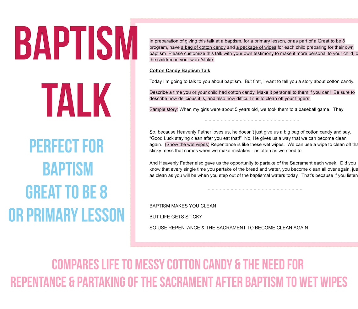 Cotton Candy Baptism Talk – Printable Handout (PDF) - Etsy