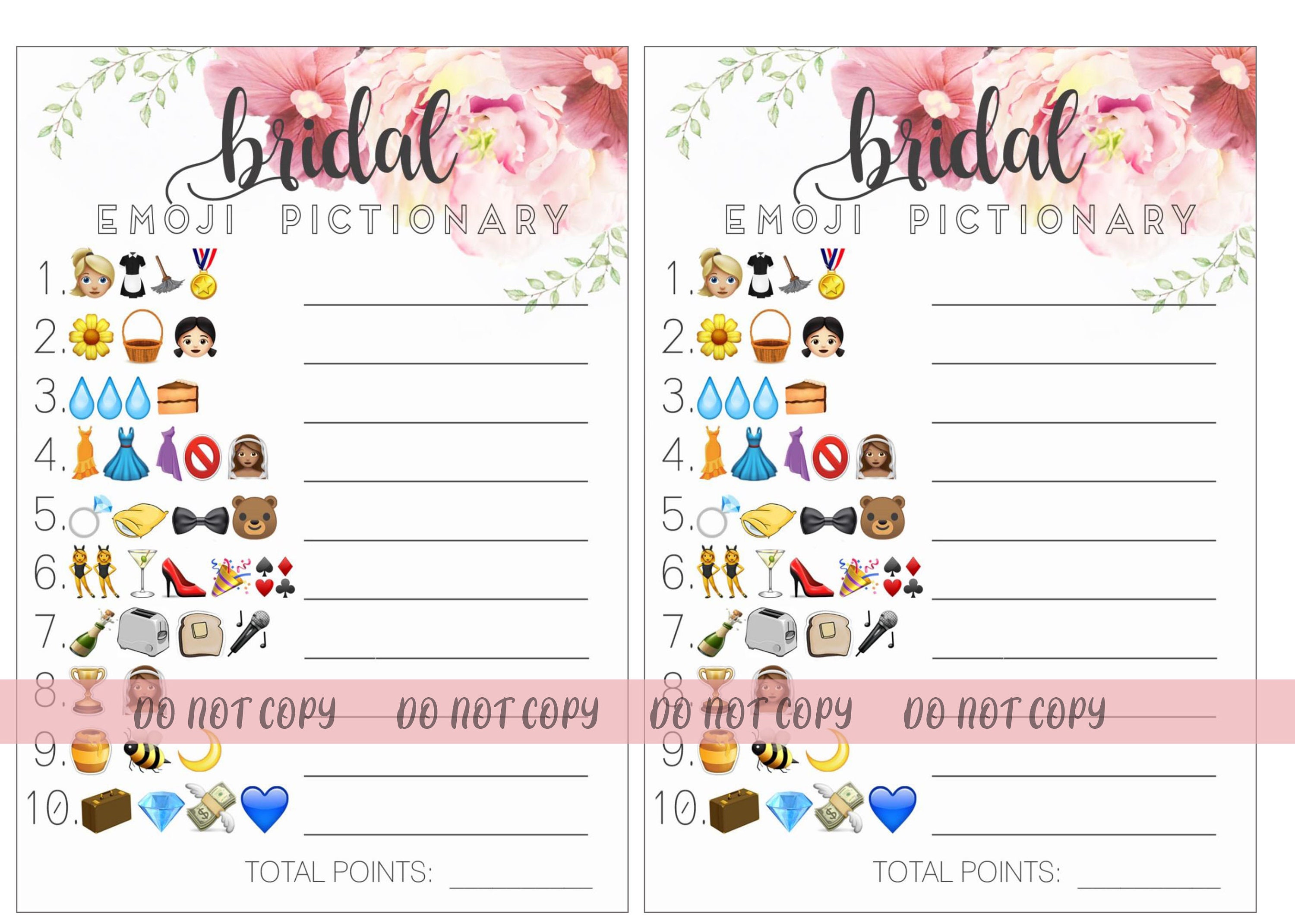 Bridal Shower EMOJI Pictionary Guessing Game With Answer Key - Etsy UK