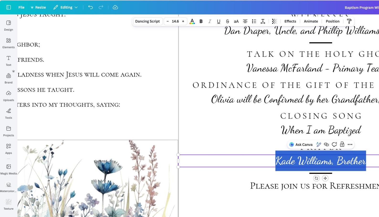 LDS Baptism Program - Make Edits to Template in Canva - Instant ...