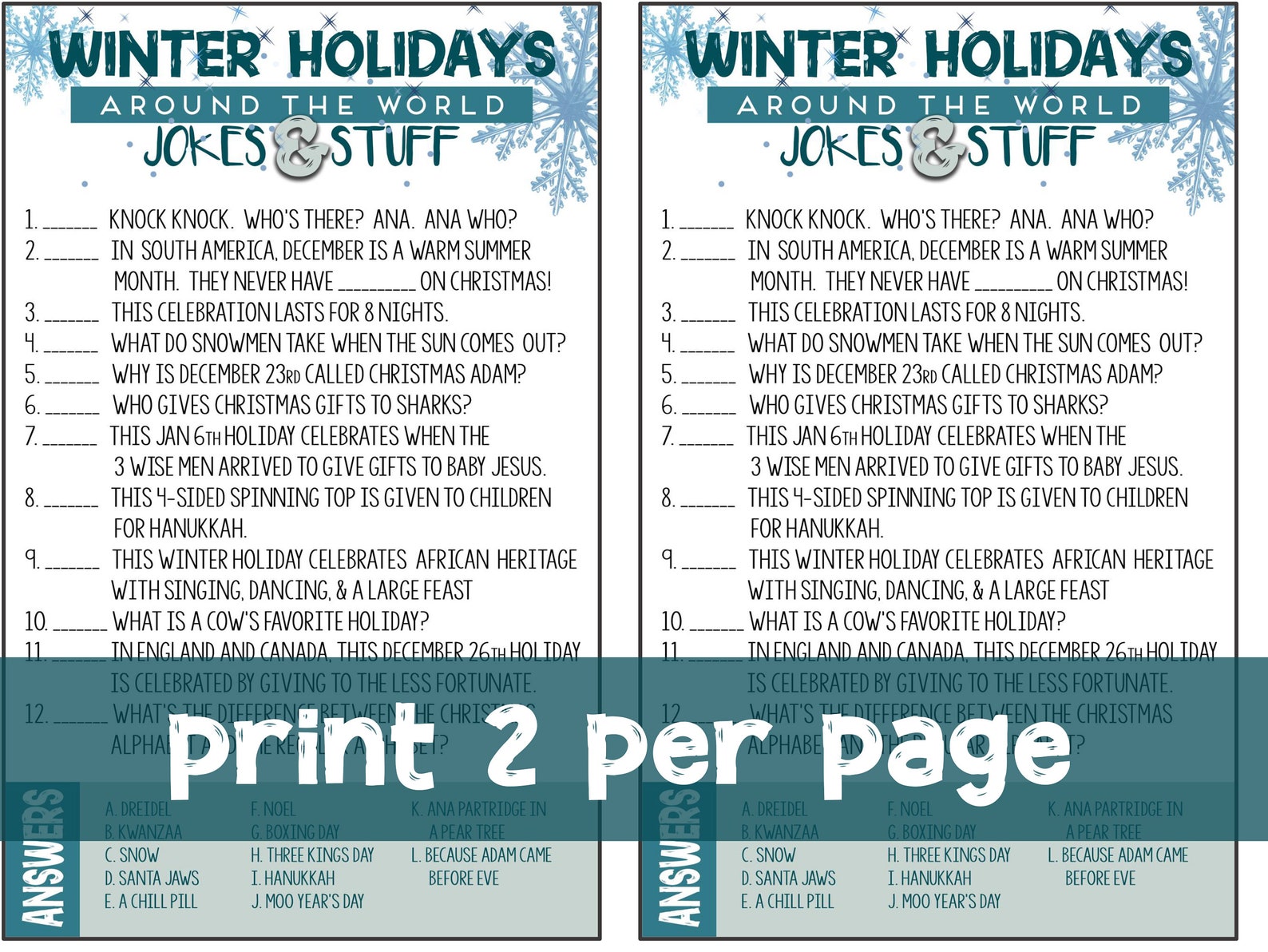 Pack of Holiday Class Party games jokes and fun trivia | Etsy