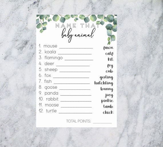 Printable Baby Animal Name Game Sunflower Elephant Name The Baby