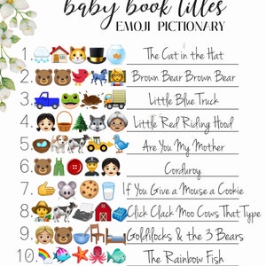 Pictionary With Emojis Baby Shower Game - Children's Book Titles ...