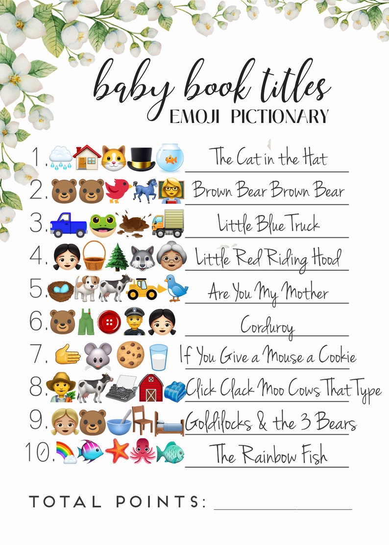 Pictionary With Emojis Baby Shower Game - Children's Book Titles ...
