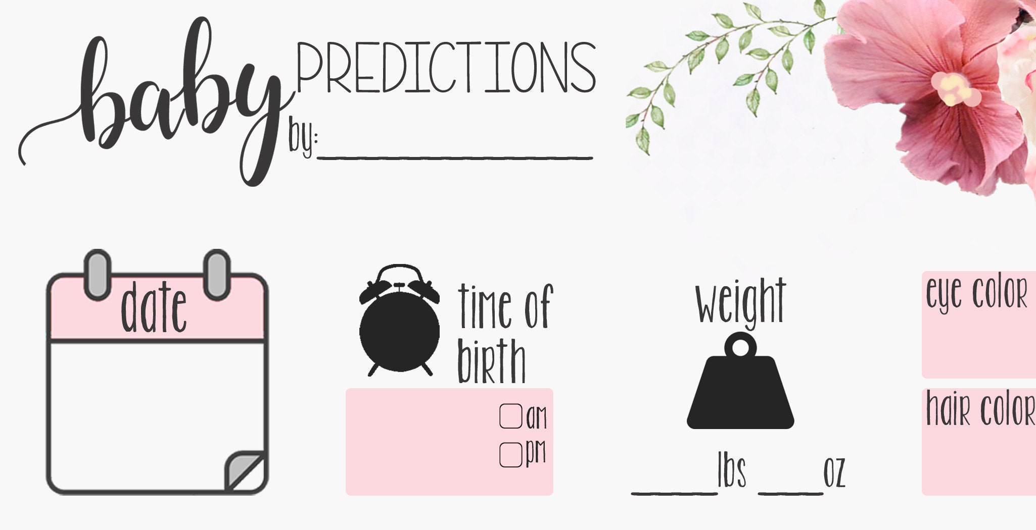 Baby Predictions Guessing Game Girl Baby Shower Game - Etsy Canada