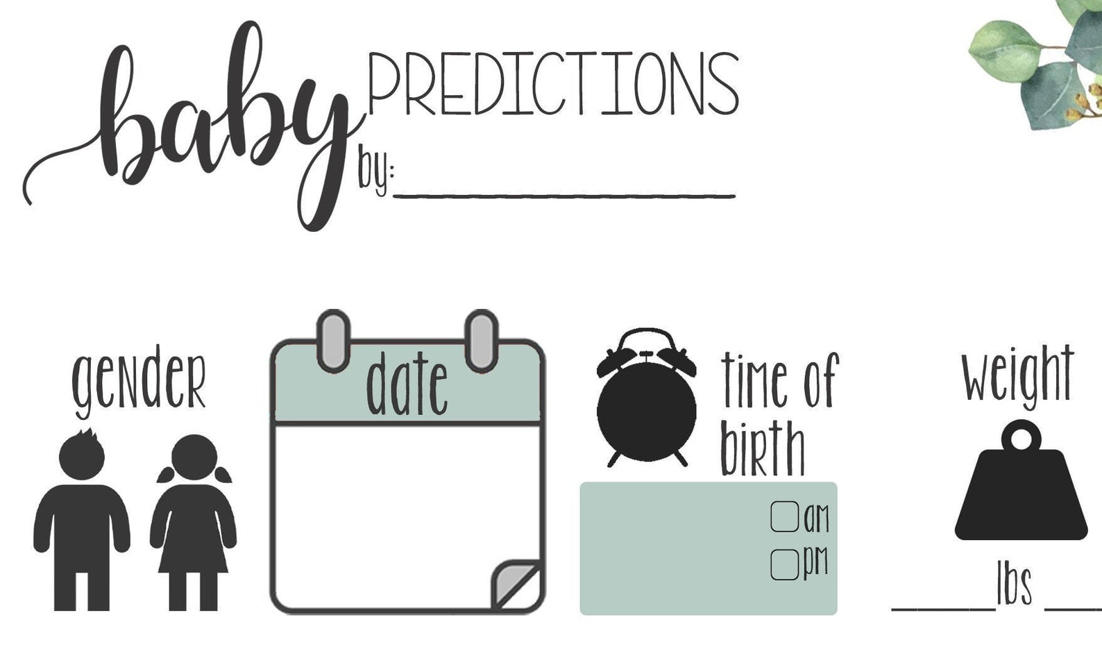 Baby Predictions Guessing Game Baby Shower Game Gender Boy | Etsy