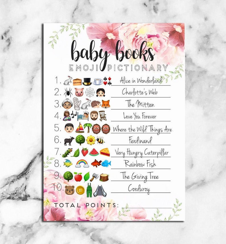 Baby Shower Emoji Pictionary Game - With Answer Key - Children's Book ...