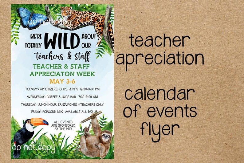Teacher Appreciation Week PTO / PTA Flyer Wild Jungle Safari - Etsy