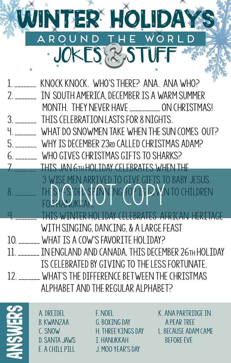 Pack of Holiday Class Party Games Jokes and Fun Trivia - Etsy