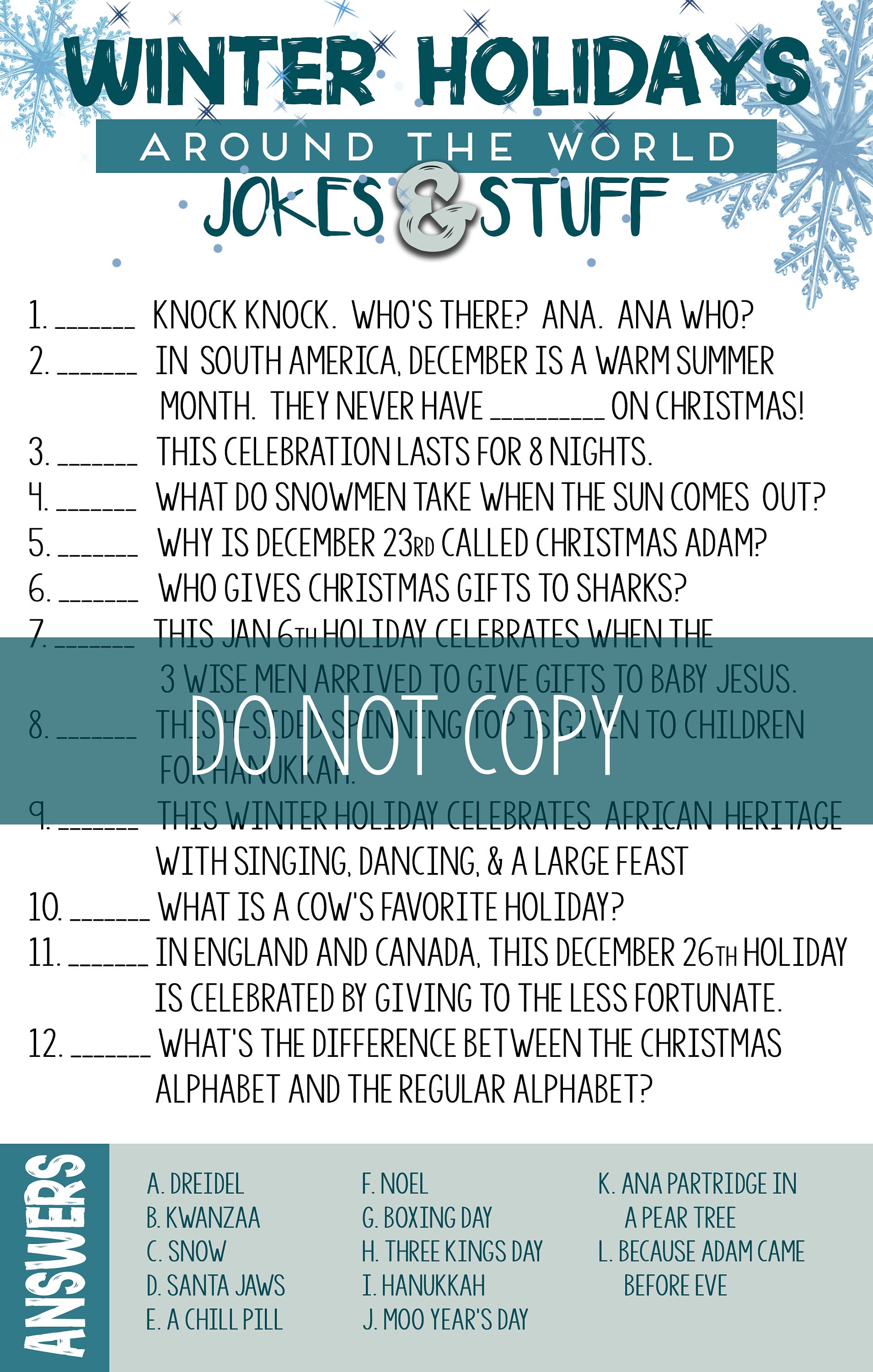 Pack of Holiday Class Party games jokes and fun trivia | Etsy