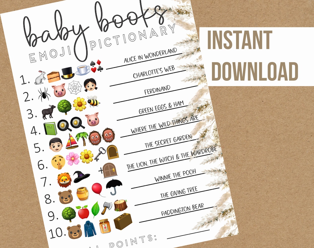 Baby Shower Game Emoji Book Titles – Instant Download - Etsy