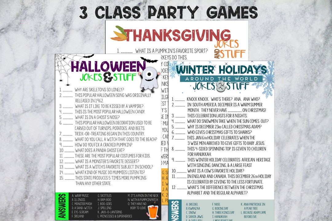 Pack of Holiday Class Party Games Jokes and Fun Trivia - Etsy