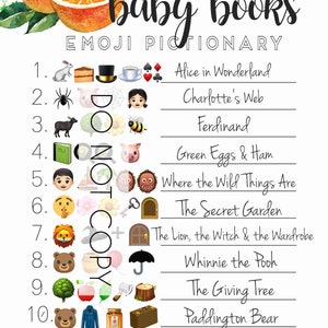 Cutie Baby Shower EMOJI PICTIONARY Guessing Game With Answers - Classic ...