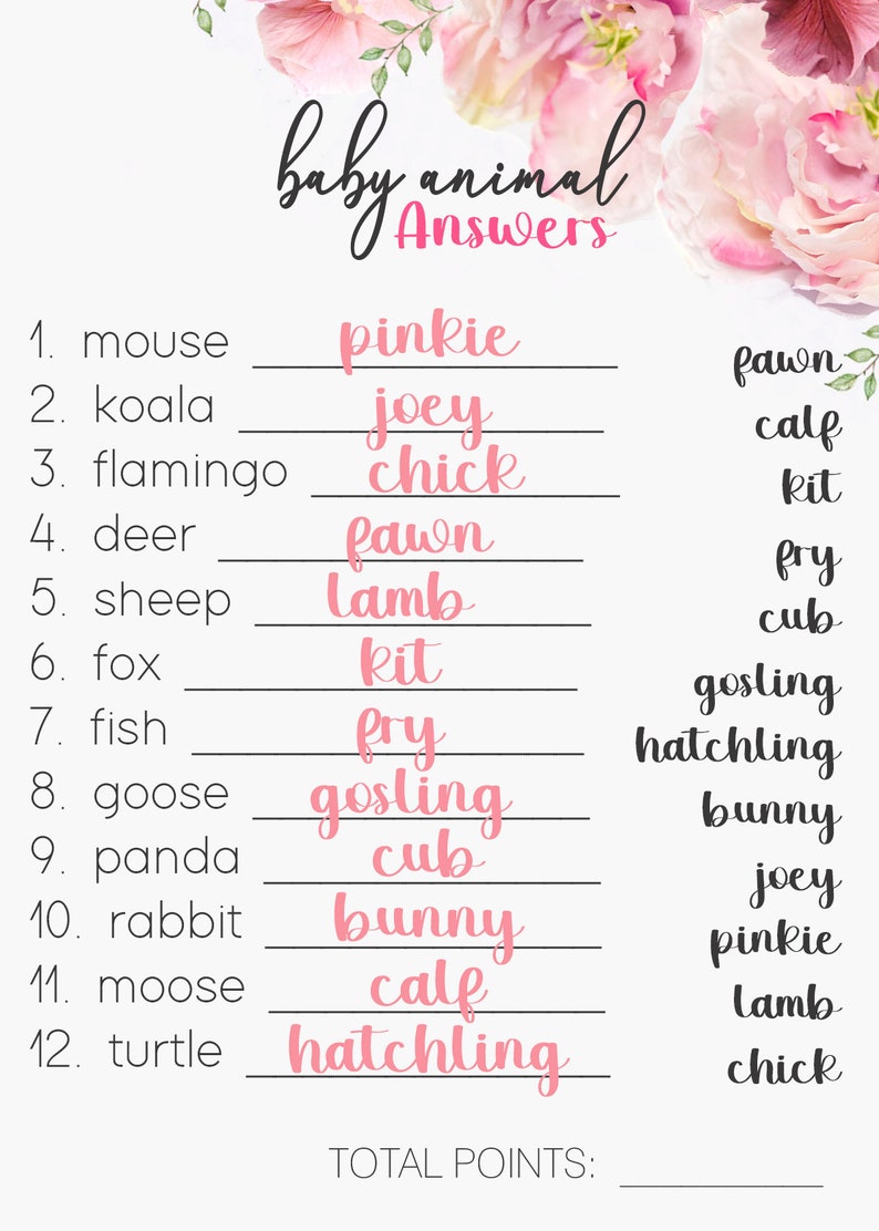 Name That Baby Animal Baby Shower Game With Answer Key - Etsy Name That Baby Animal Baby Shower Game With Answer Key - Etsy