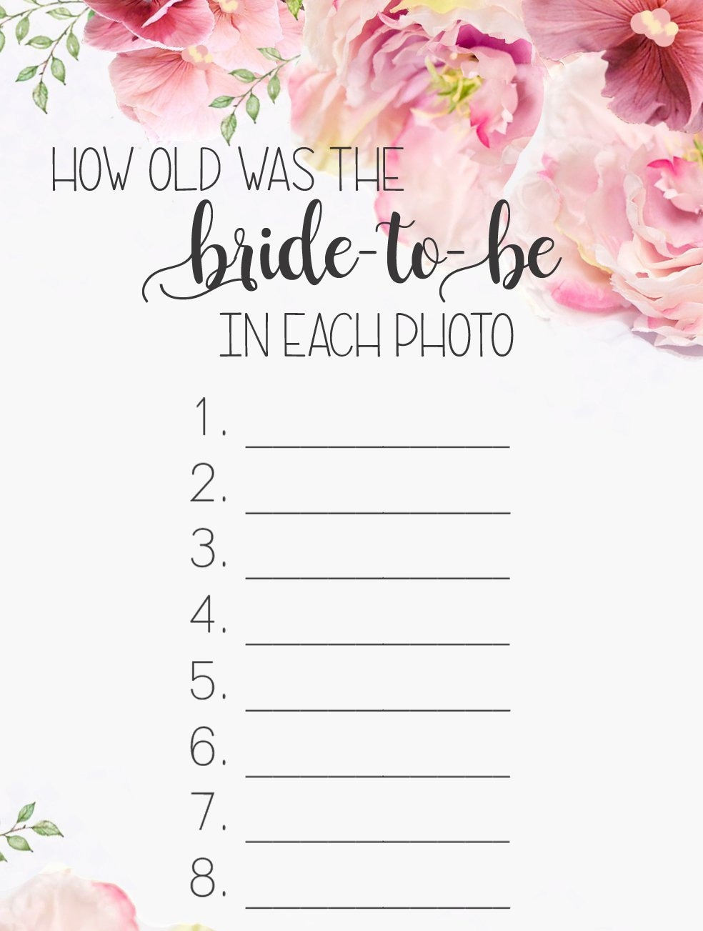 Bridal Shower Game Guess the Bride's Age in Each Photo | Etsy