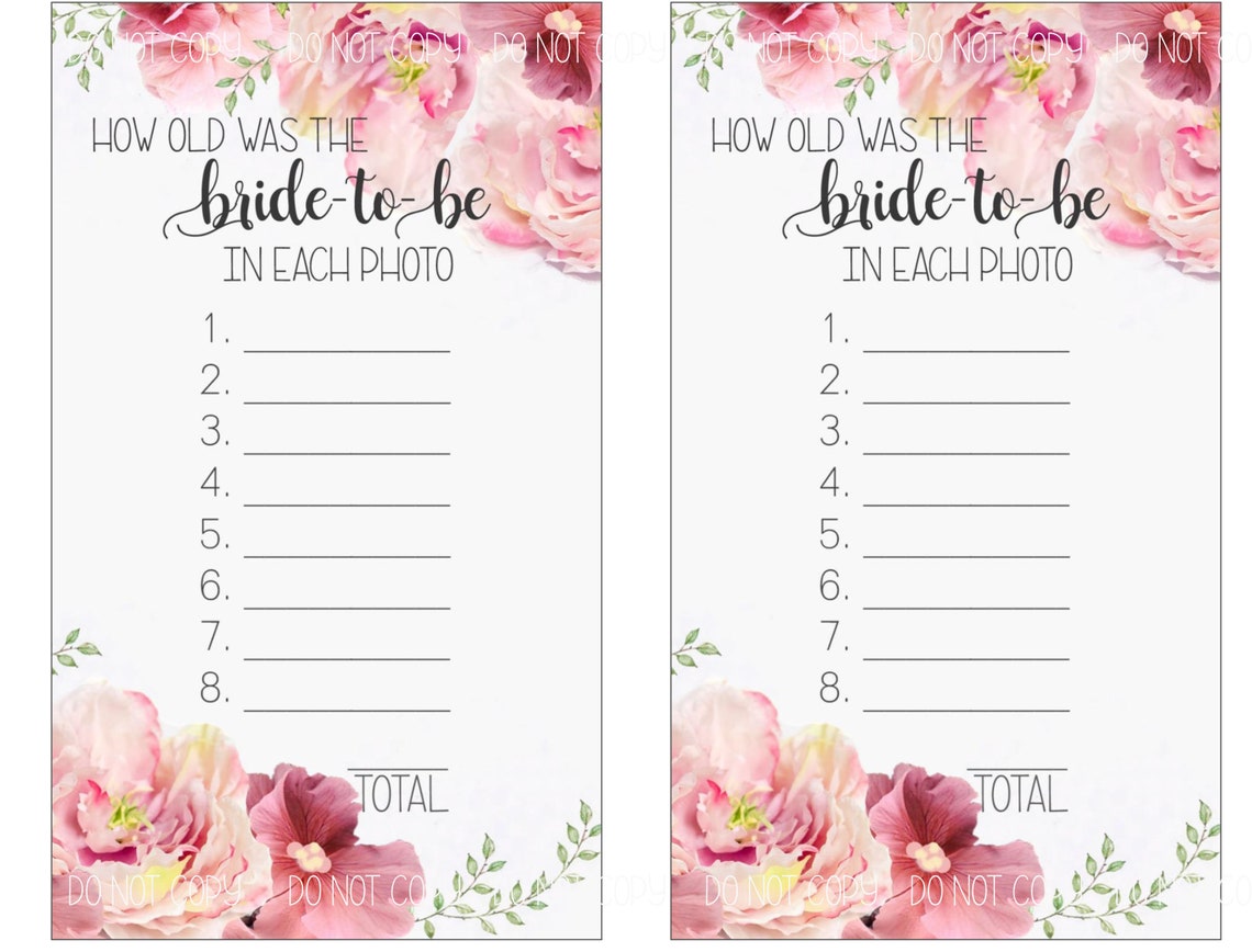 Bridal Shower Game - Guess the Bride's Age in Each Photo - Instant ...