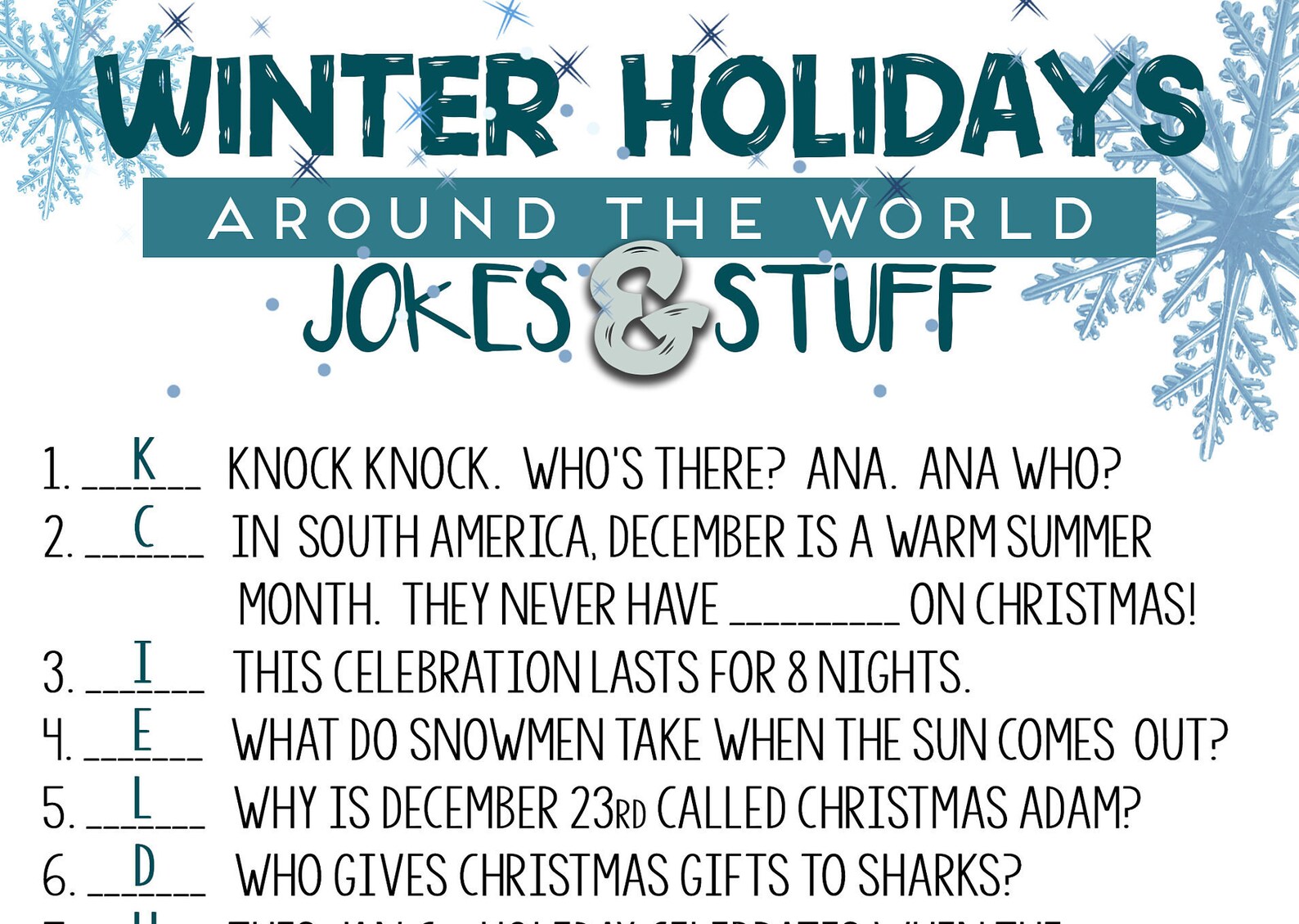 Pack of Holiday Class Party games jokes and fun trivia | Etsy