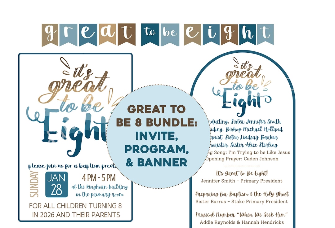 Great to Be Eight Printable Set- Invite, Program, and Banner - Instant ...