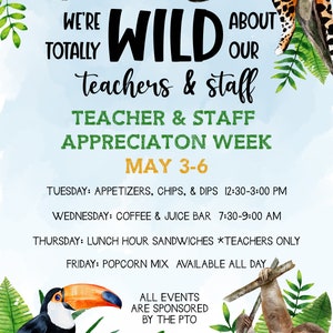 Teacher Appreciation Week PTO / PTA Flyer Wild Jungle Safari Theme ...