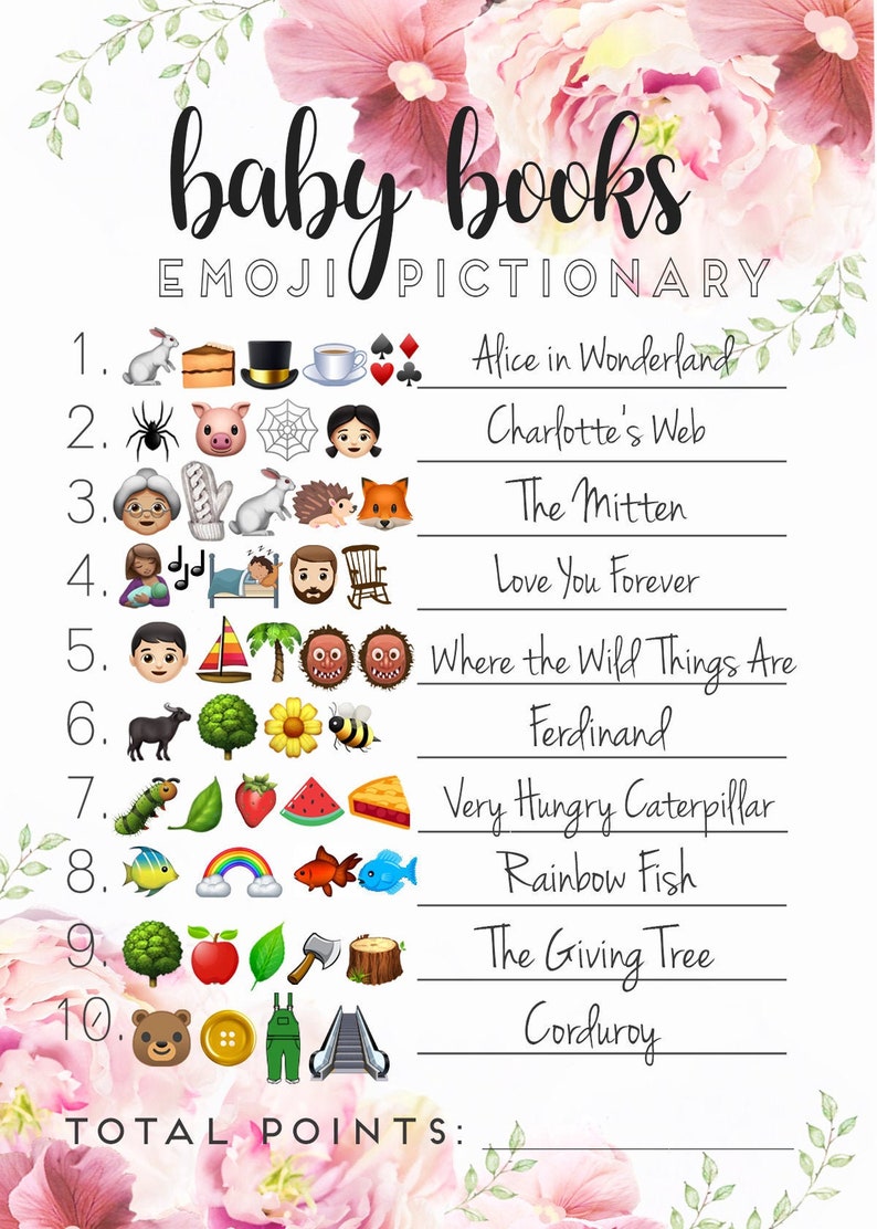 Emoji Pictionary Baby Shower Game – Children's Book Titles (instant ...