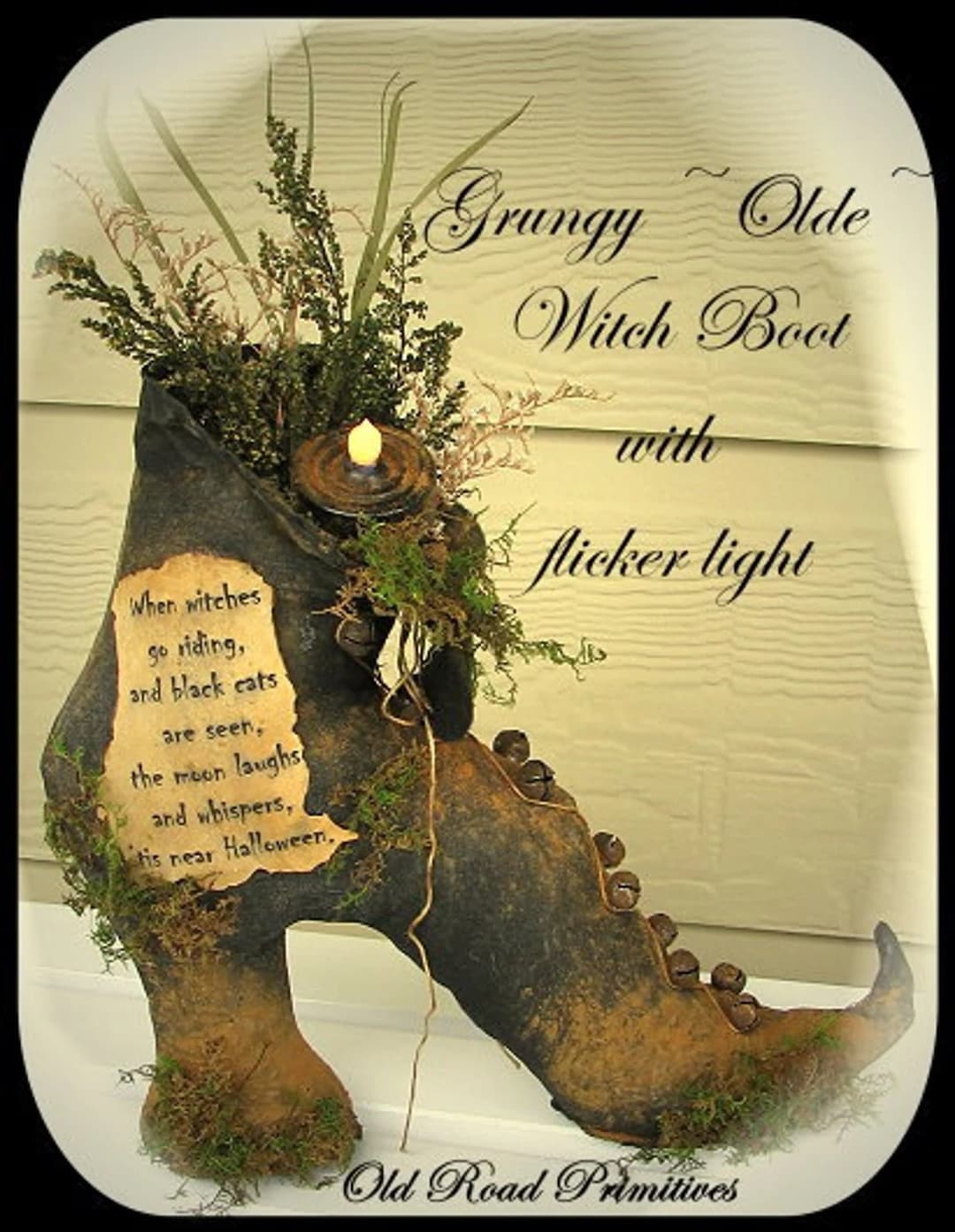 Primitive Witch Boot Shoe Pattern Grungy Olde Witch Boot Halloween Fall ...