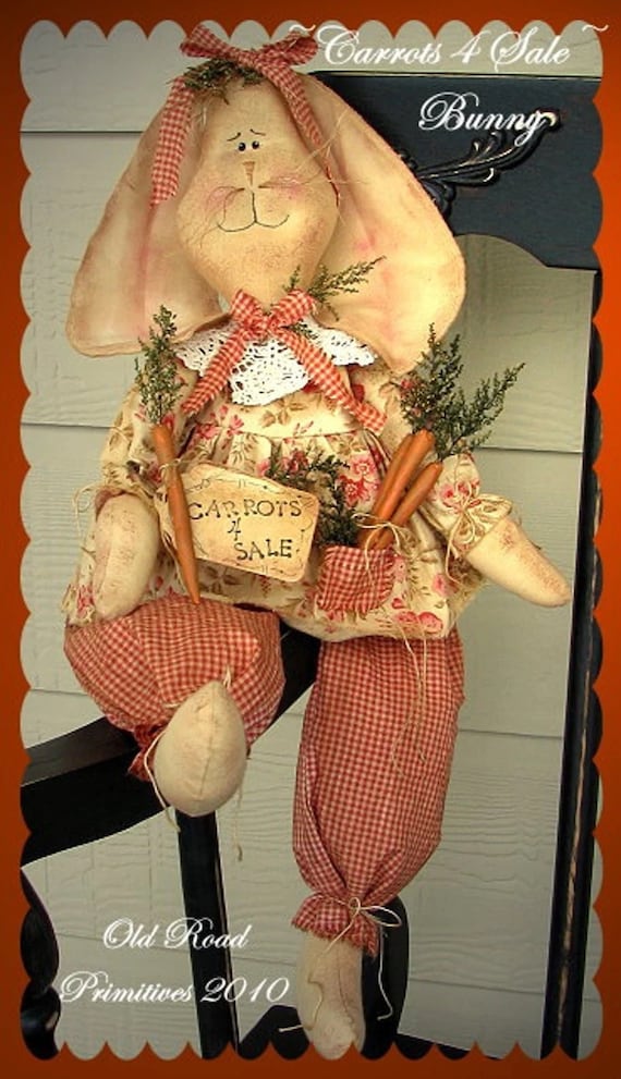 Primitive Bunny Rabbit Pattern Carrots 4 Sale Bunny Spring | Etsy