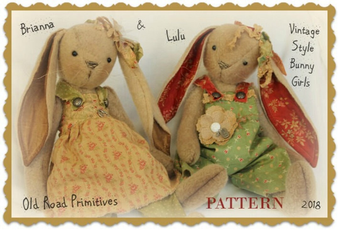 Primitive Bunny Rabbit Pattern, Brianna & Lulu Vintage Style Bunny PDF ...