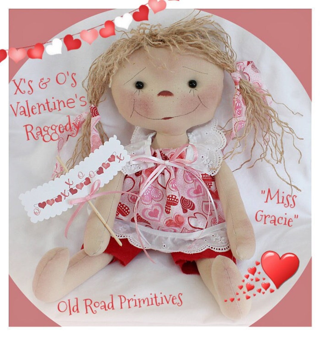 Primitive Valentine's Pattern X's & O's Valentine's Raggedy Hearts ...
