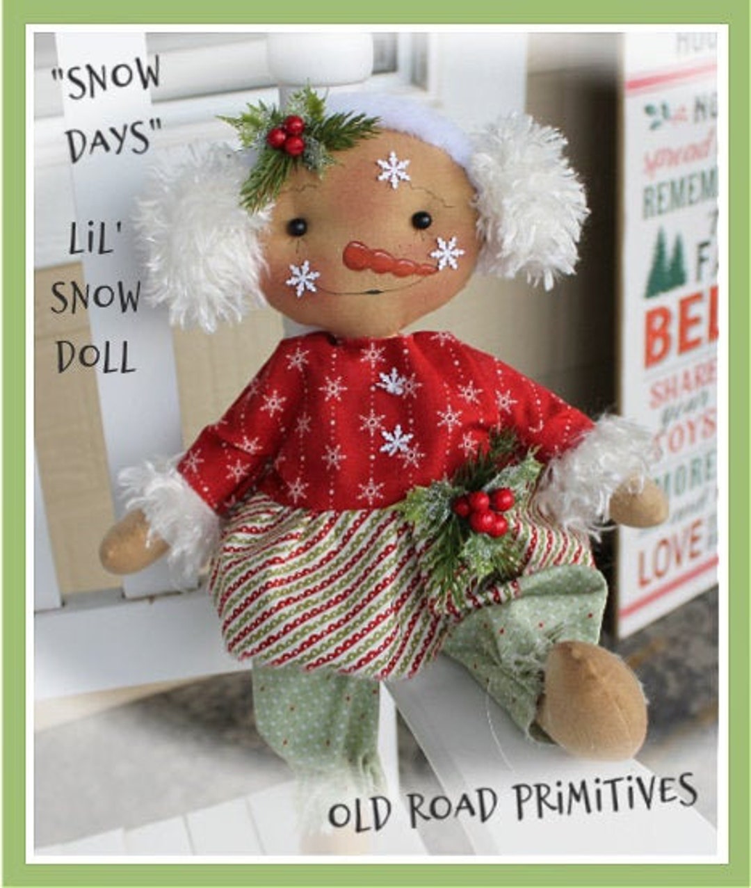 Primitive Snowman Doll Pattern Snow Days Lil' Snow Doll Winter ...