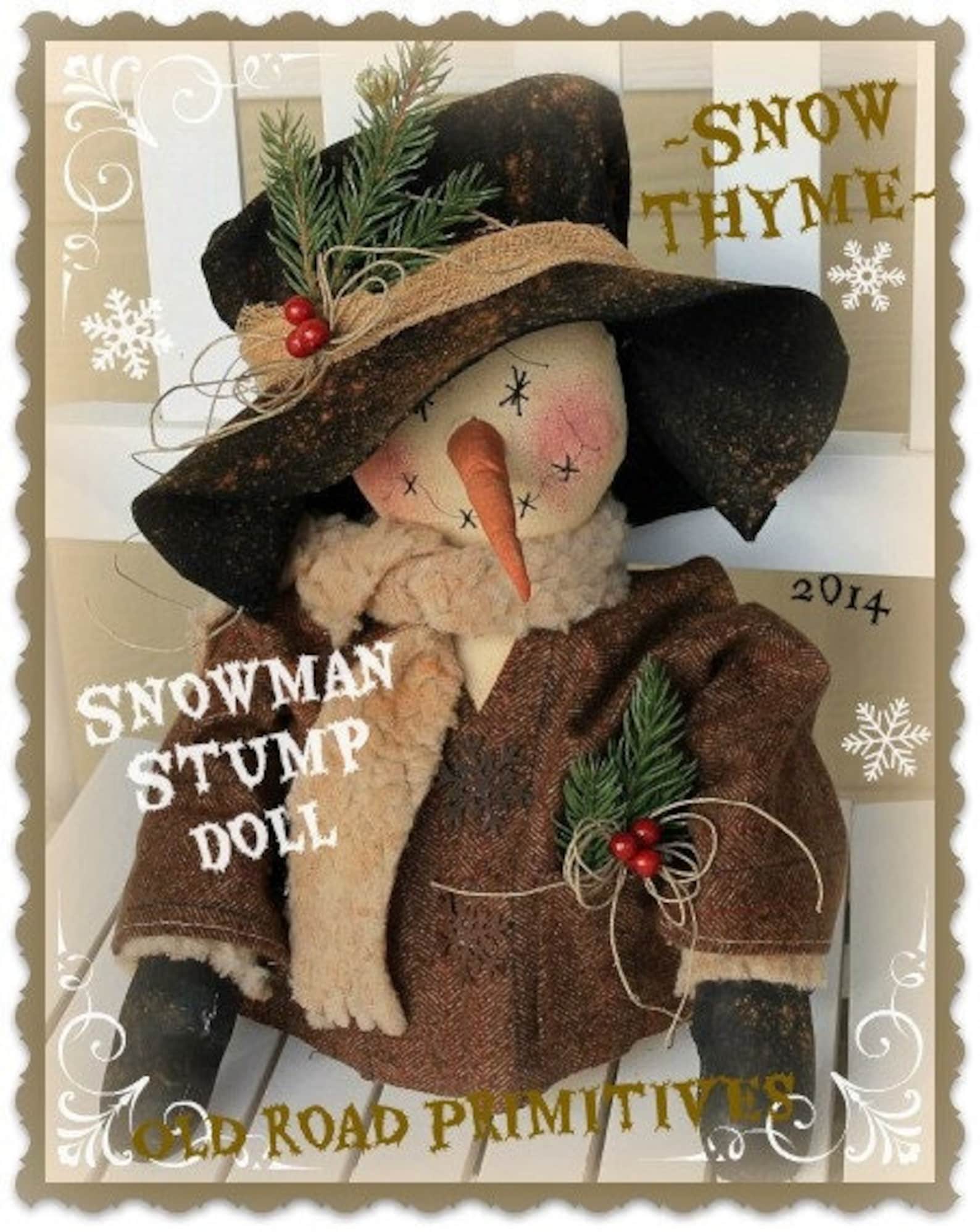 Primitive Snowman Pattern Snow Thyme Snowman Stump Doll Snowman Instant ...