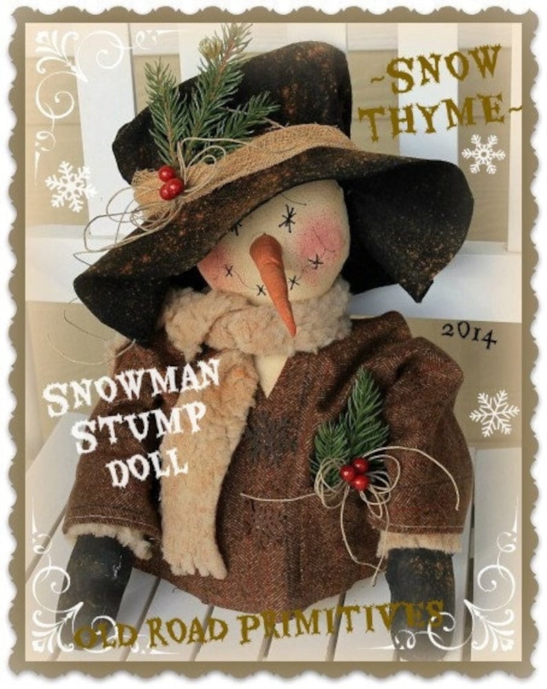 Primitive Snowman Pattern Snow Thyme Snowman Stump Doll Snowman Instant ...