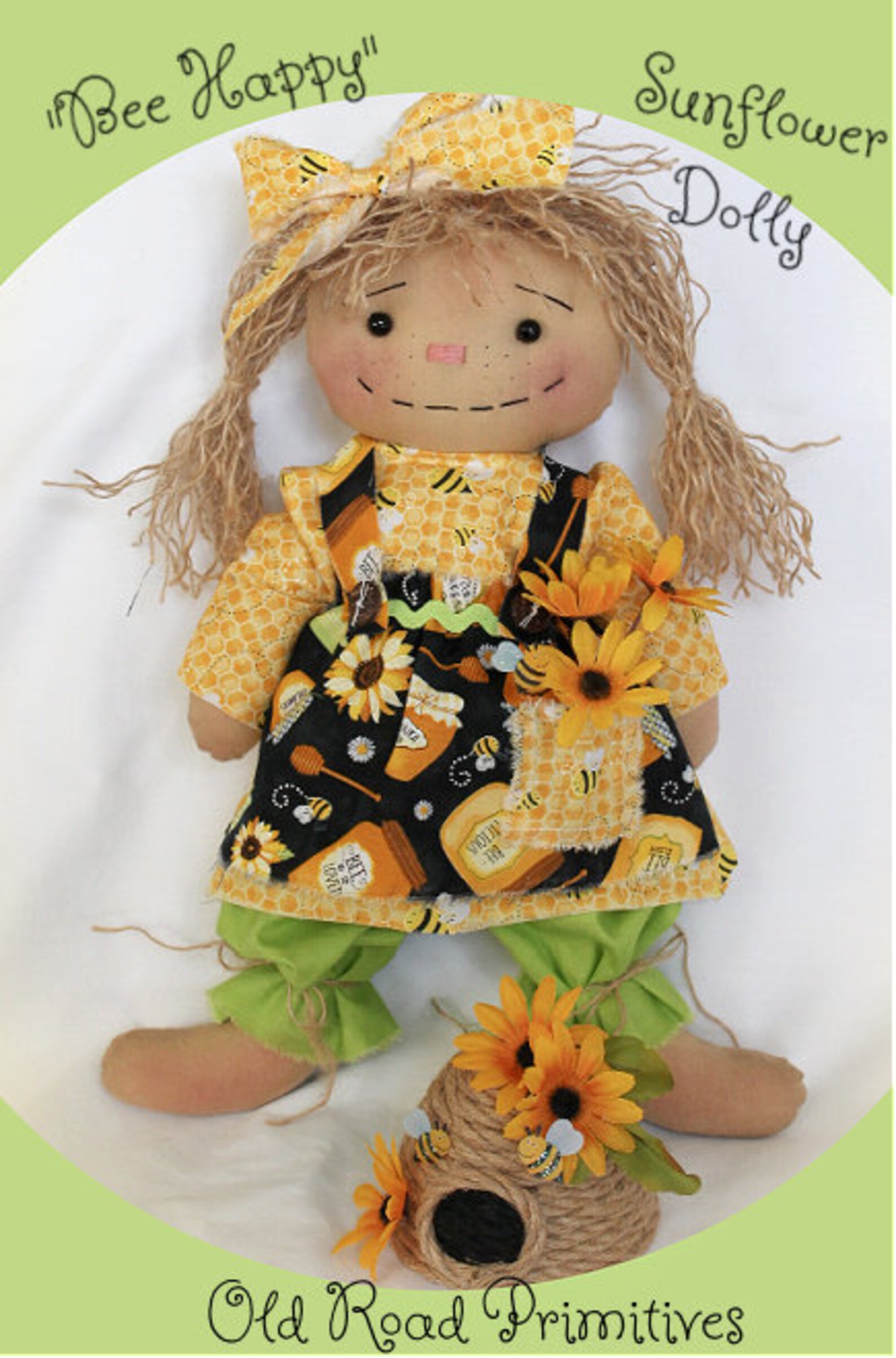 Bee Happy Sunflower Dolly & Beehive Pattern Raggedy, Ragdoll, PDF ...