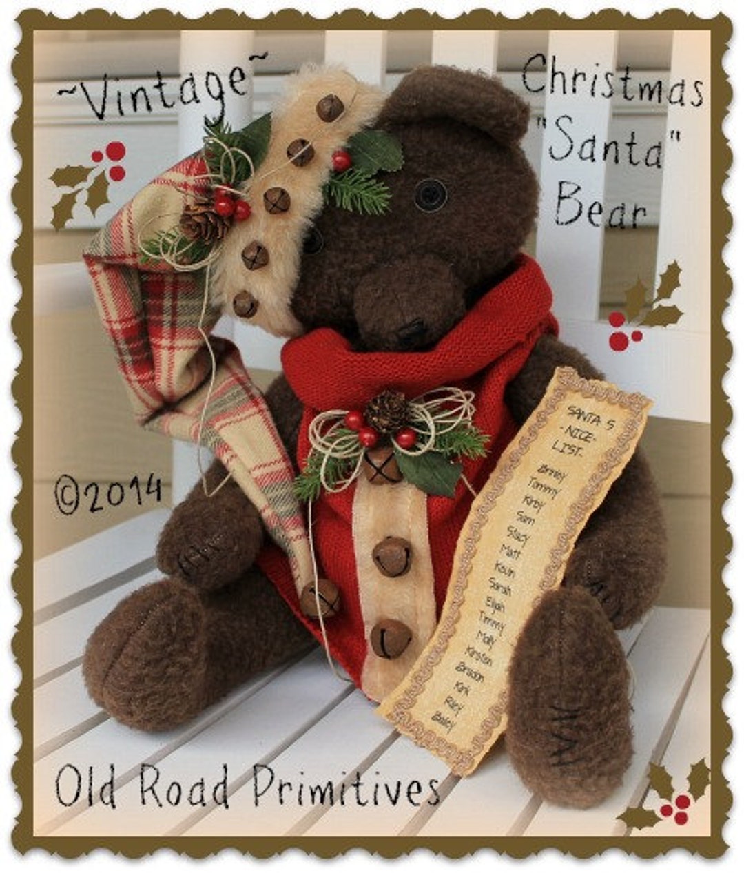 Primitive Christmas Bear Pattern Vintage Style Santa Christmas Bear PDF ...