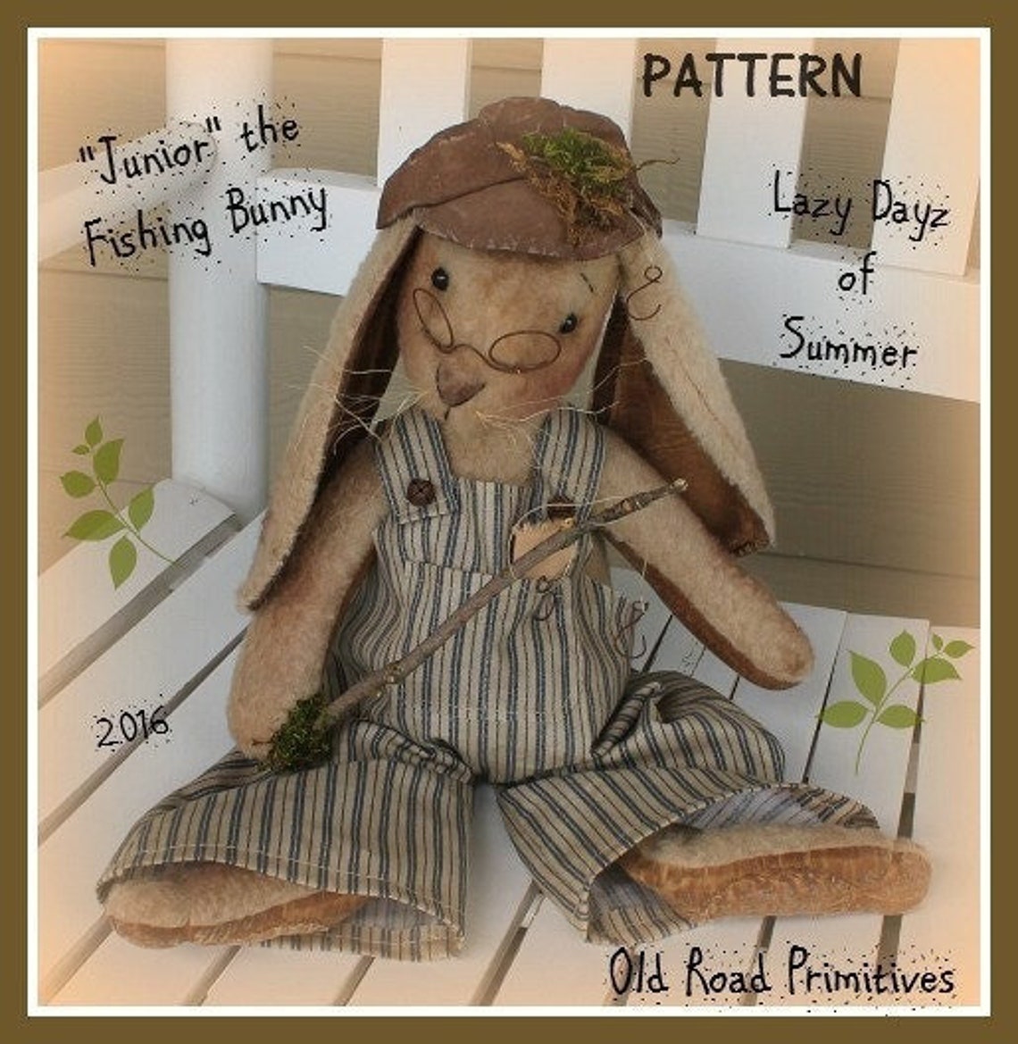 Primitive Bunny Rabbit Pattern Junior the Fishing Bunny PDF | Etsy