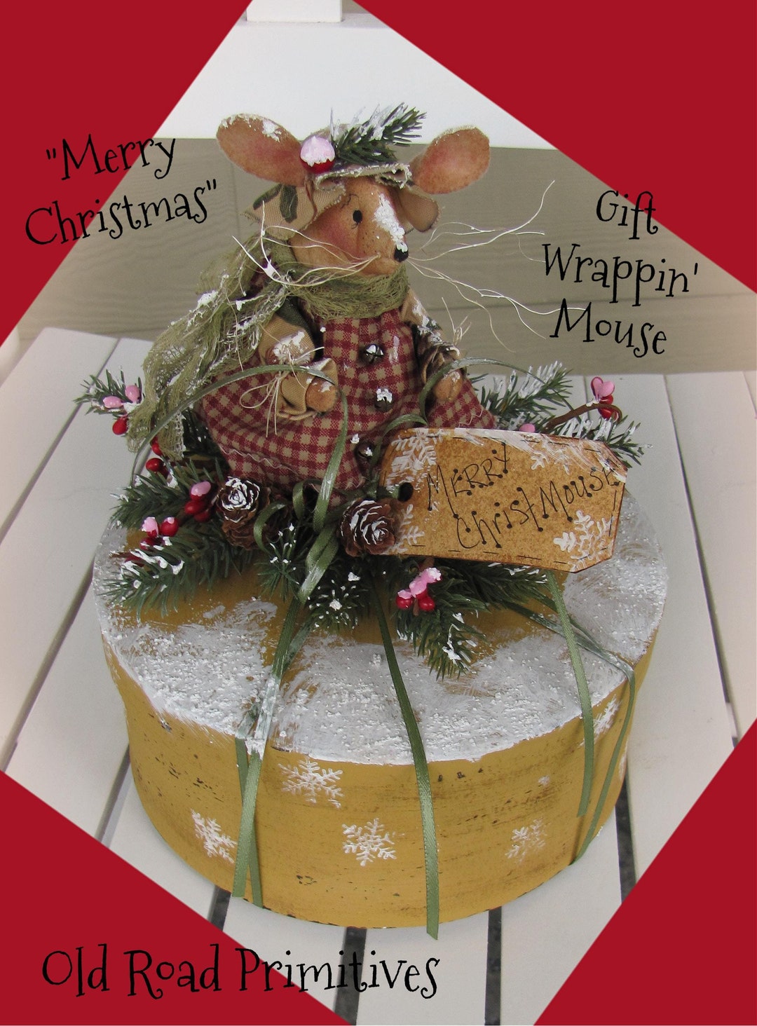 Primitive Christmas Mouse Pattern Merry Christmas Gift Wrapping Mouse ...