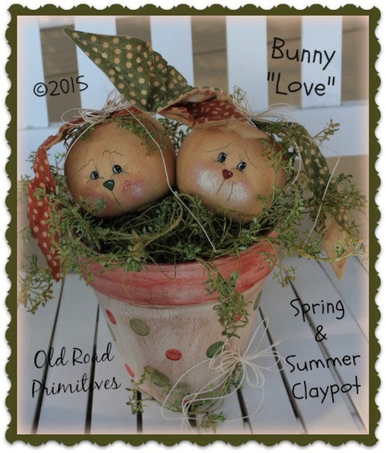 Primitive Bunny Rabbit Pattern Bunny Love Spring Claypot - Etsy