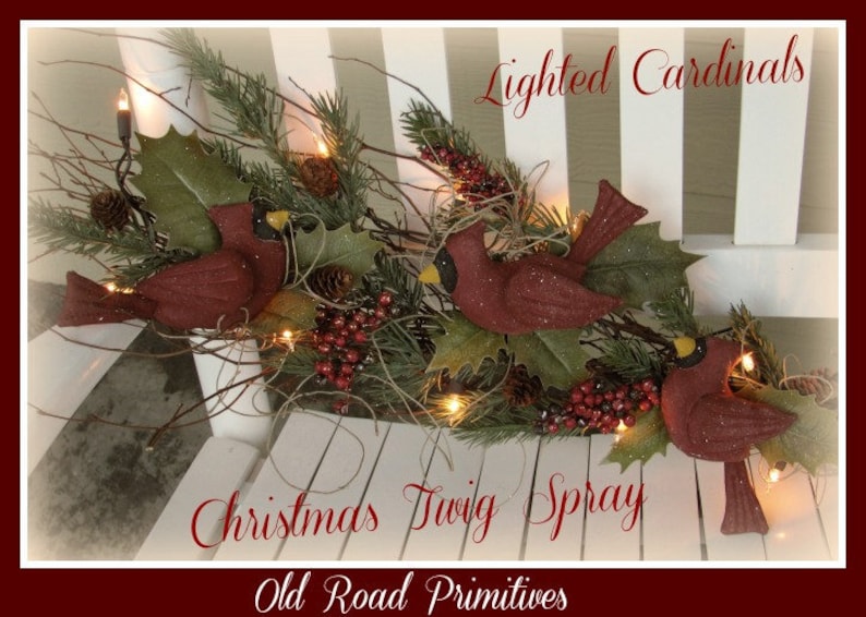 Primitive Christmas Cardinal Bird Pattern Lighted Cardinals - Etsy