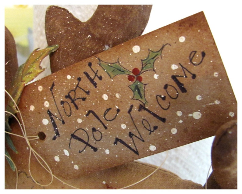 Primitive Reindeer Pattern North Pole Welcome Christmas | Etsy