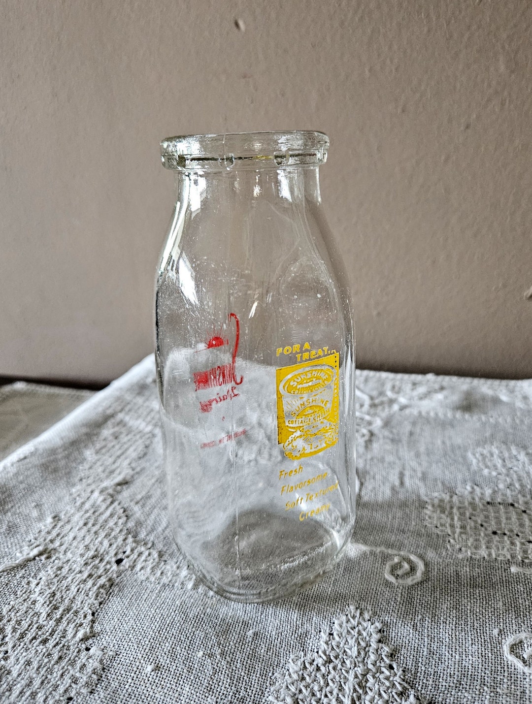 Vintage SUNSHINE DAIRY 2 Color Half Pint Burlington Iowa Milk Bottle - Etsy