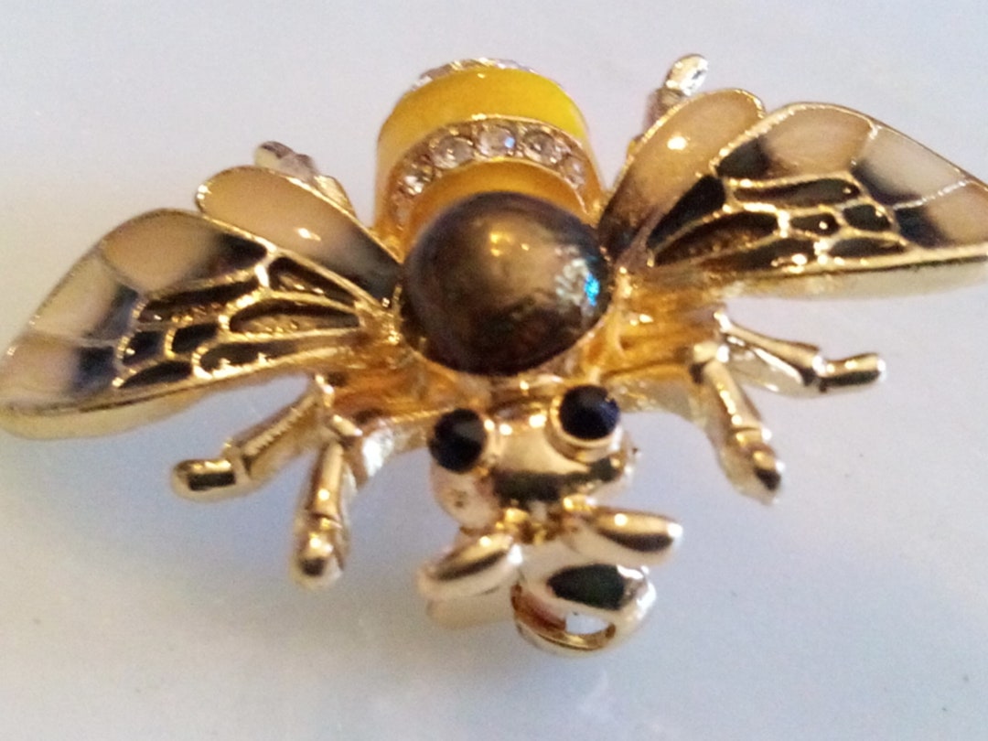 RHINESTONE BEE BROOCH Adorable Figural Pin Beautiful Brown & Yellow ...