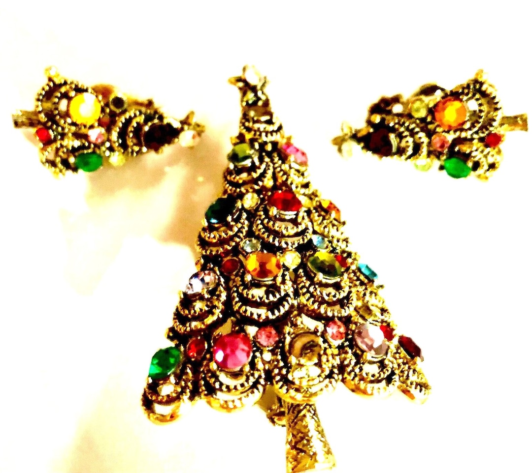 1950S SIGNED PAKULA JEWELRY Fabulous Holiday Set Bright Christmas Tree ...