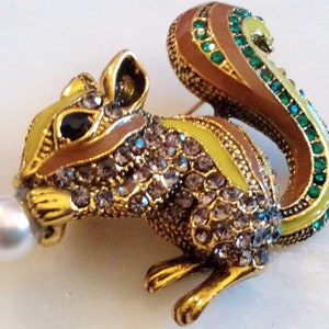 ADORABLE SQUIRREL BROOCH Figural, Animal, Pin/accessory. Luminous White ...