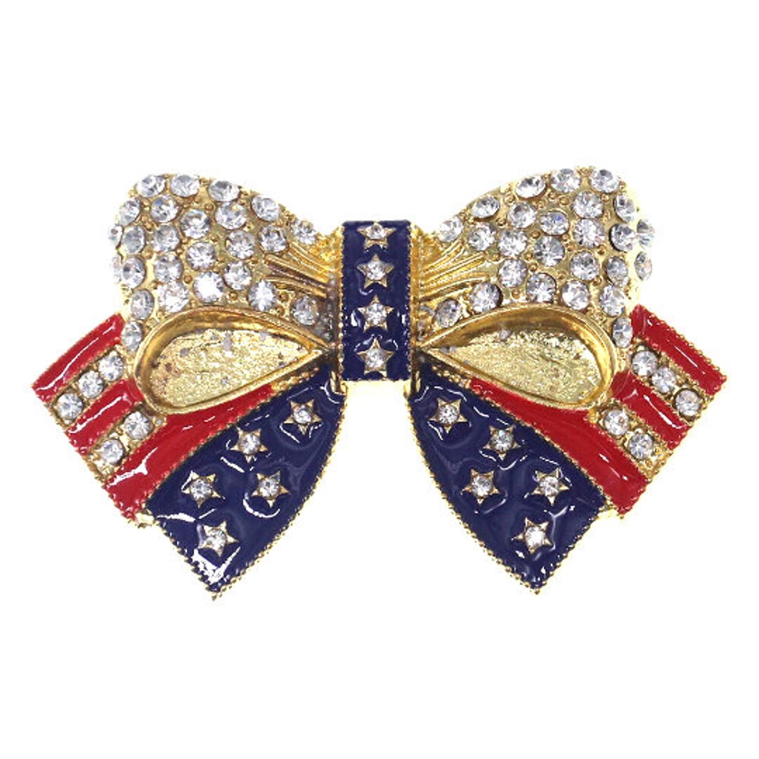 PATRIOTIC 4th of JULY BROOCH Red, White & Blue Pin Accessory Dazzling ...
