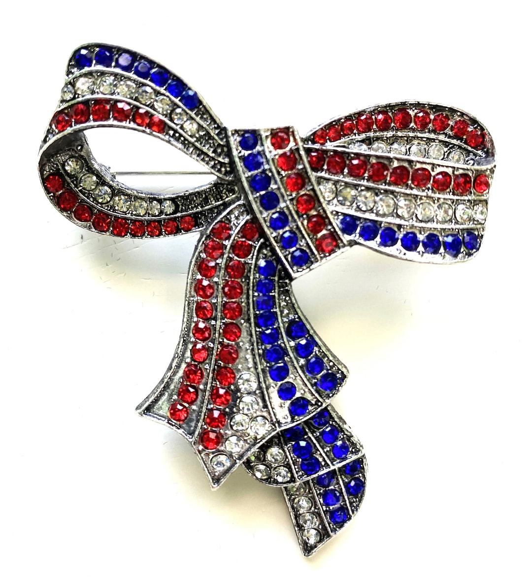 PATRIOTIC 4th of JULY BROOCH Red, White & Blue Pin Accessory Dazzling ...