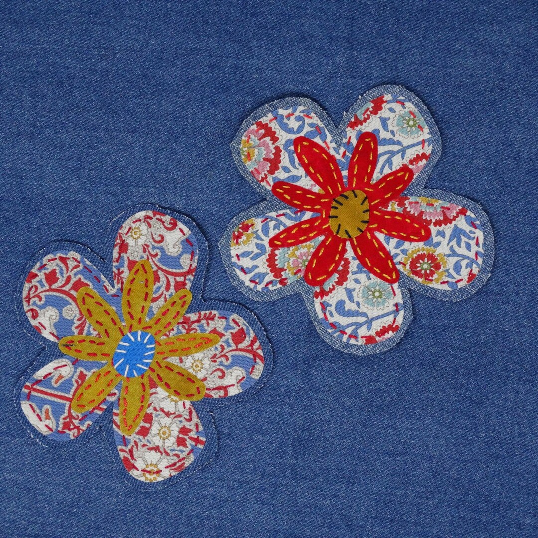 Handmade Floral Applique Patches, Upcycled Denim, Boho Jean Patches - Etsy