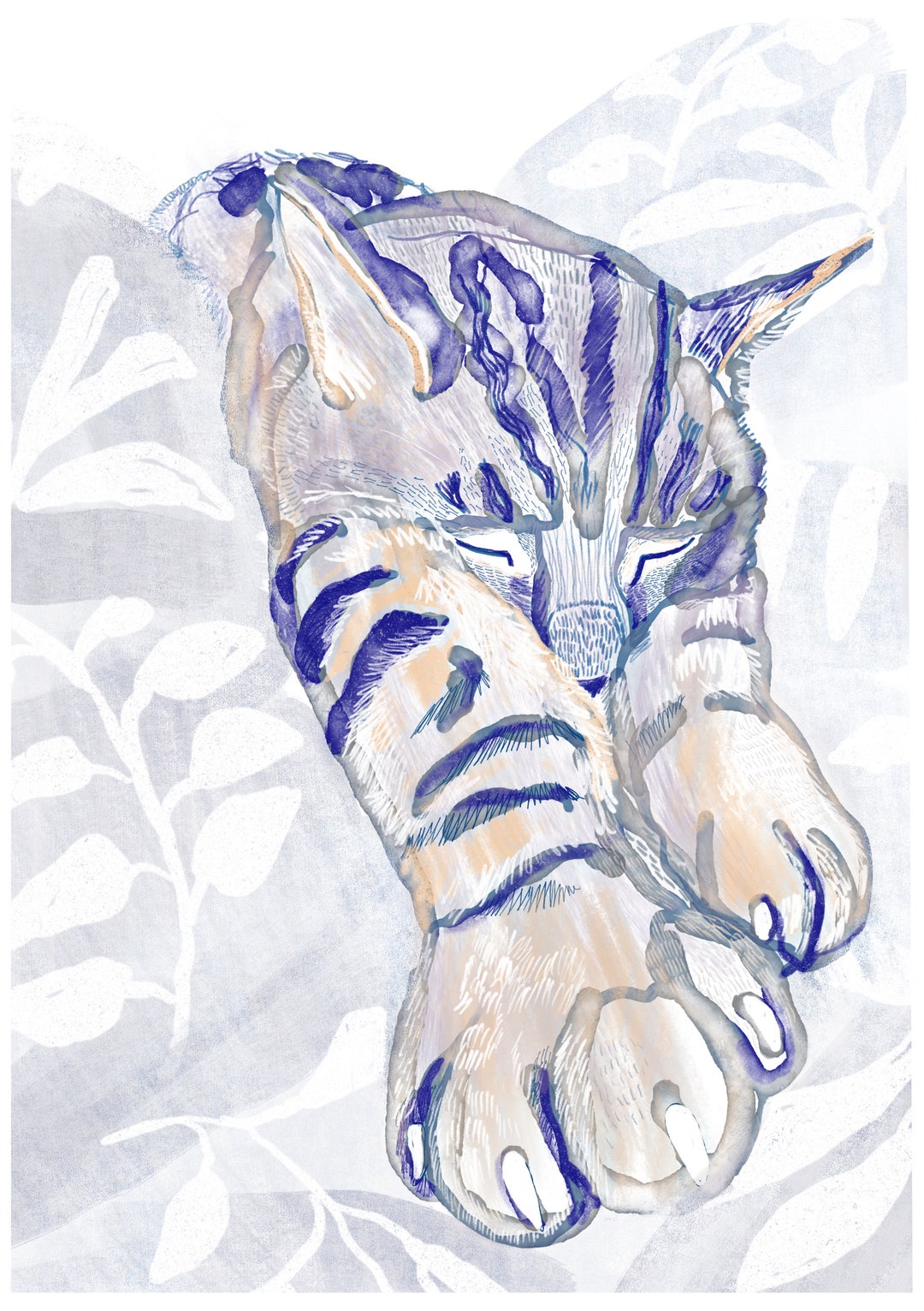 Super Snooze, A4 Tabby Cat, Cat Art, Animal Print, Cat Lover - Etsy